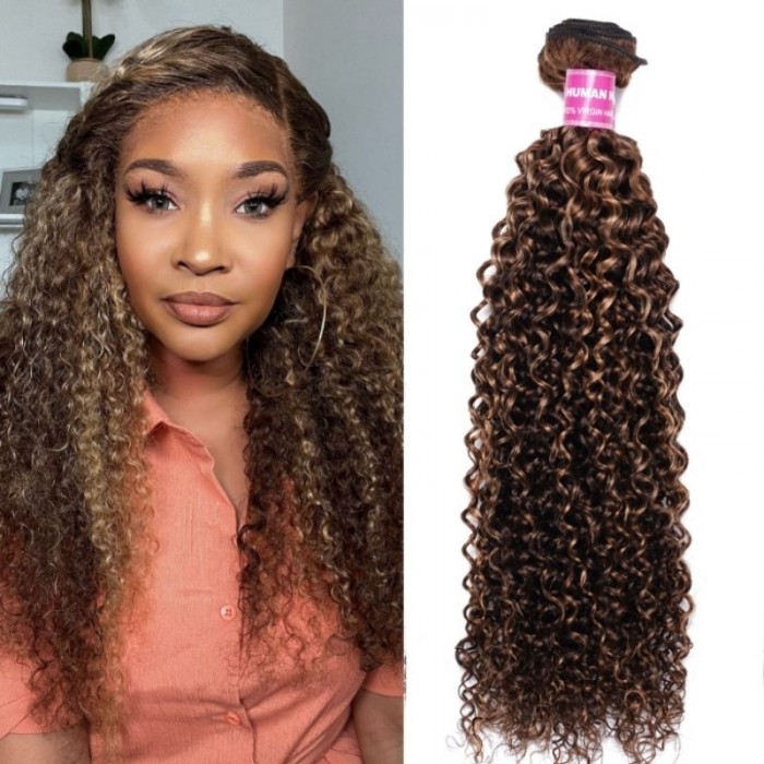 Julia Jerry Curly One Bundle Honey Blonde Highlight Color 100% Human Hair Weave | Julia hair