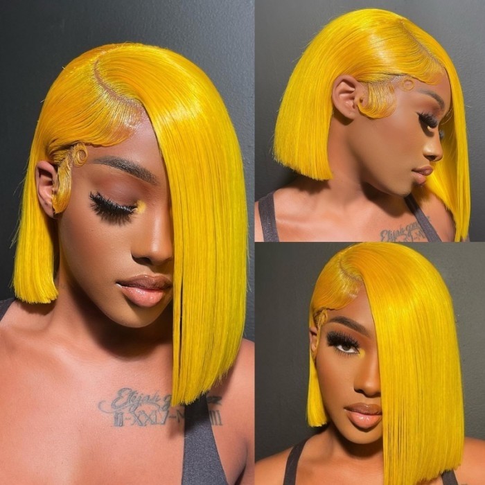 Julia Hair Short Bob Wig 13x4 Lace Front Human Hair Wig Lemon Yellow ...