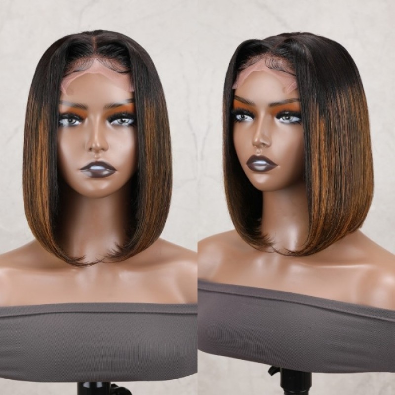 Julia Hair Ombre Highlight Bob Wig Straight Bob Wig With Brown ...