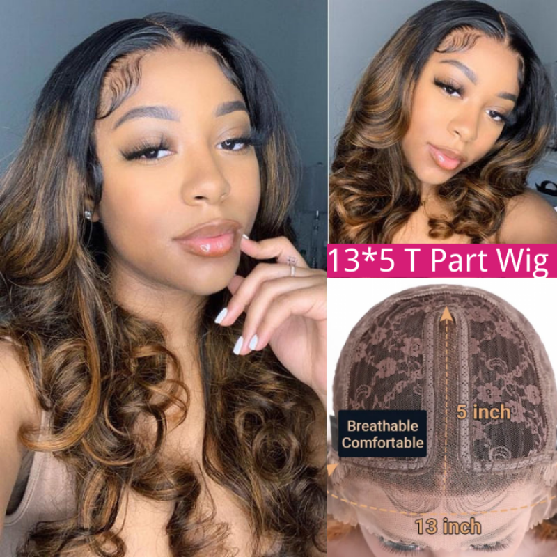 Julia Hair Affordable Balayage Highlight 13X5 Lace Part Body Wave Wig ...