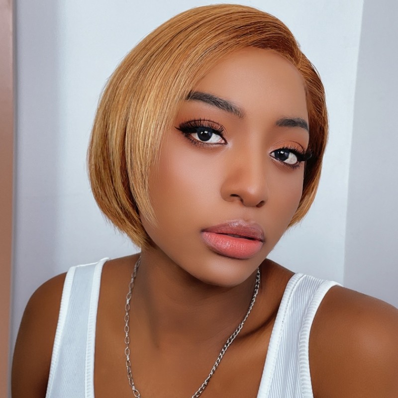 Julia Short Golden Blonde Highlights Inverted Bob Wigs Premium 13X4 ...