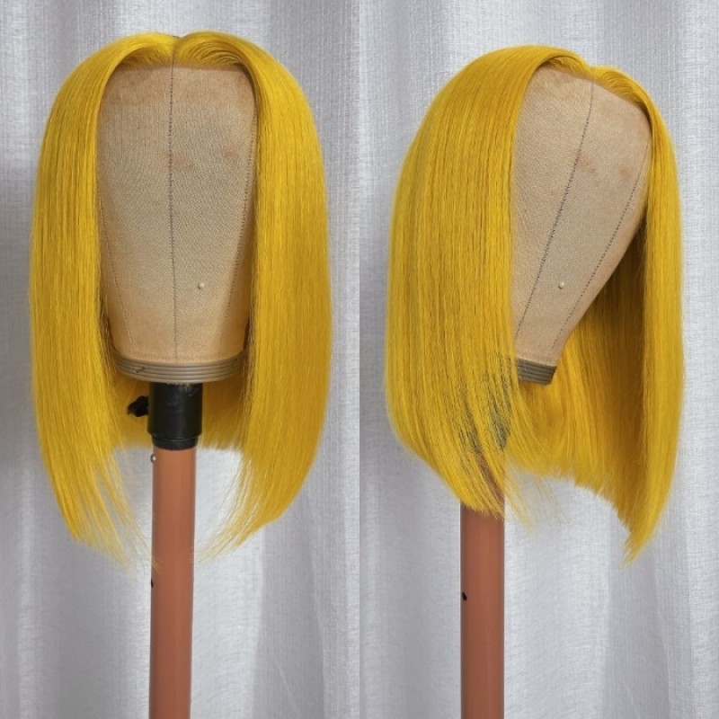 Julia Hair Short Bob Wig 13x4 Lace Front Human Hair Wig Lemon Yellow ...