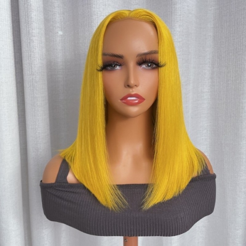 Julia Hair Short Bob Wig 13x4 Lace Front Human Hair Wig Lemon Yellow ...