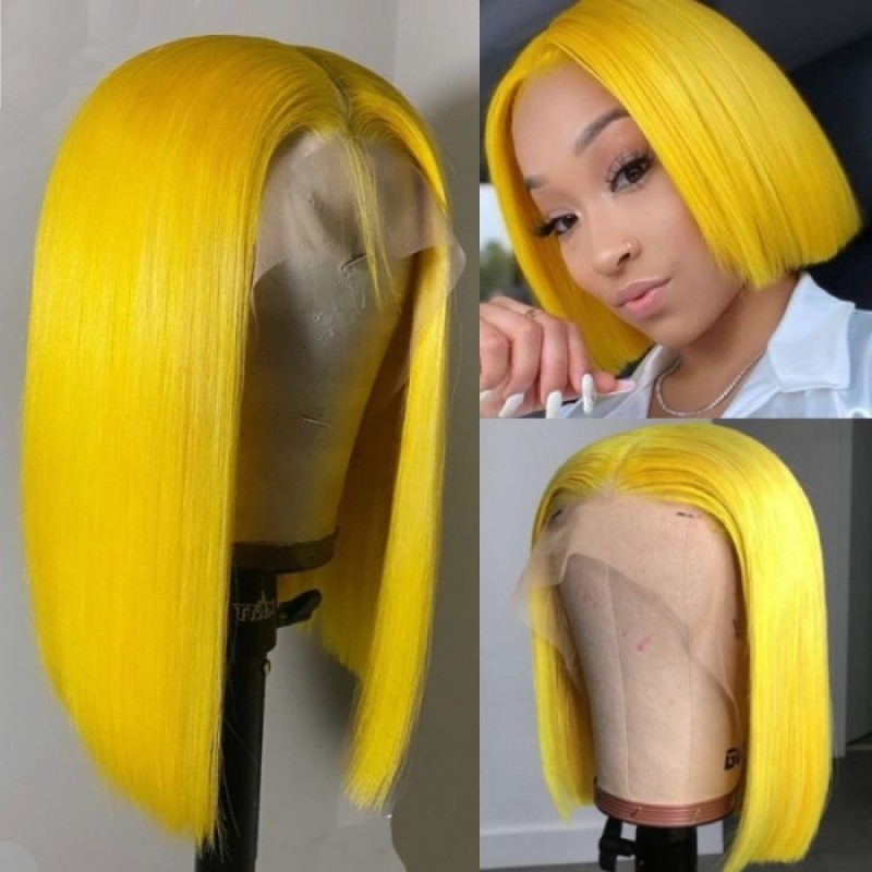 Julia Hair Short Bob Wig 13x4 Lace Front Human Hair Wig Lemon Yellow ...