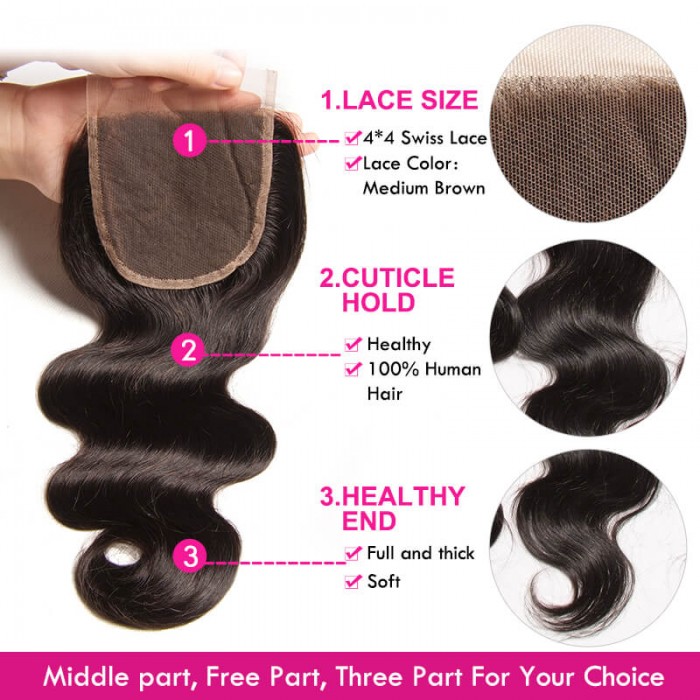 Julia Hair Peruvian Virgin Hair Body Wave Lace Closure With 3 Bundles ...