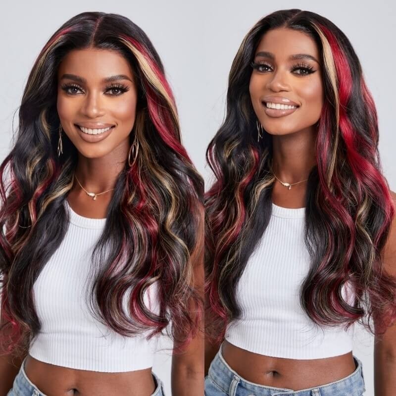 Skunk striped wig with baby hair of 3 colors | Julia hair